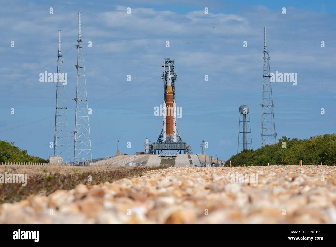 January 30, 2026: NASA's SLS rocket is seen at LC-39B during a media ...