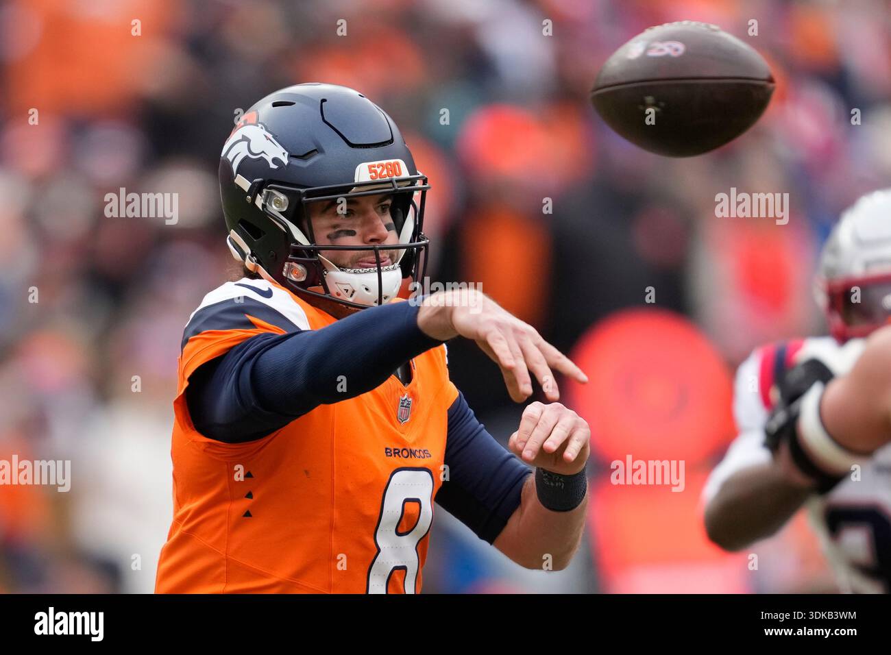 Denver Broncos quarterback Jarrett Stidham throws during the first half ...