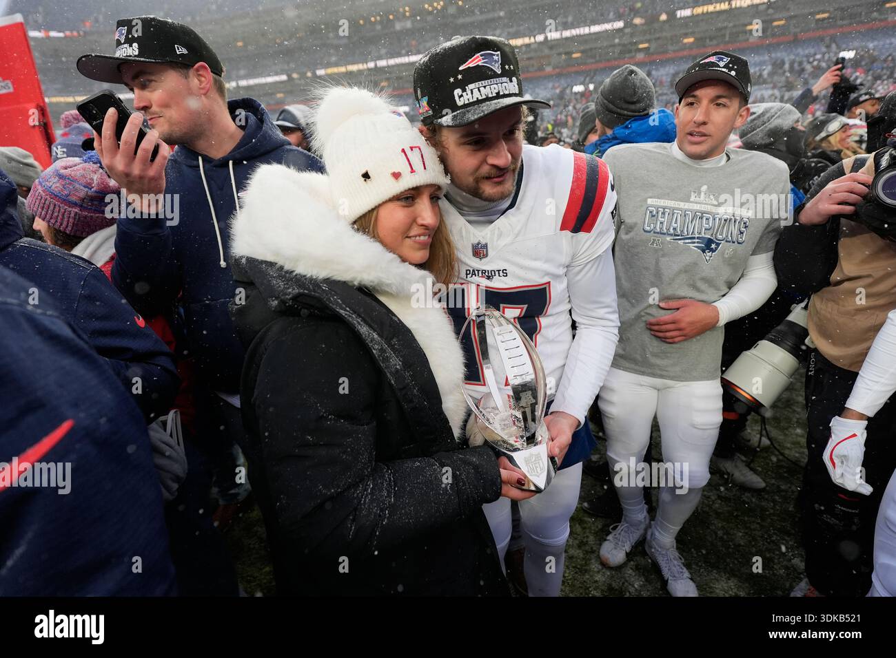 New England Patriots punter Bryce Baringer (17) poses for a photo with ...