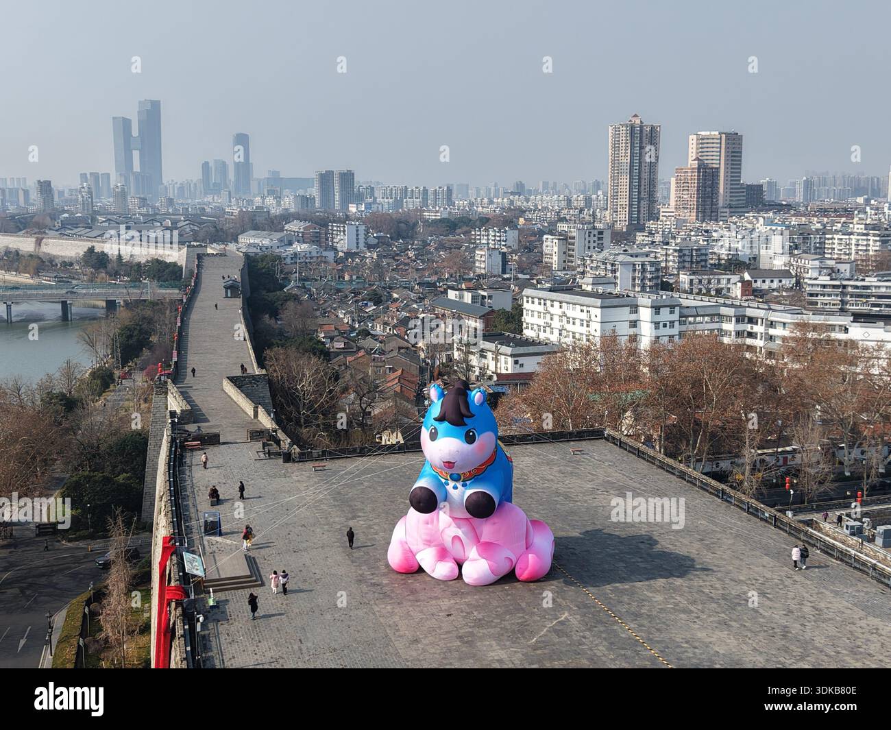 A 16-meter-tall cute blue horse statue carrying a treasure appears at ...