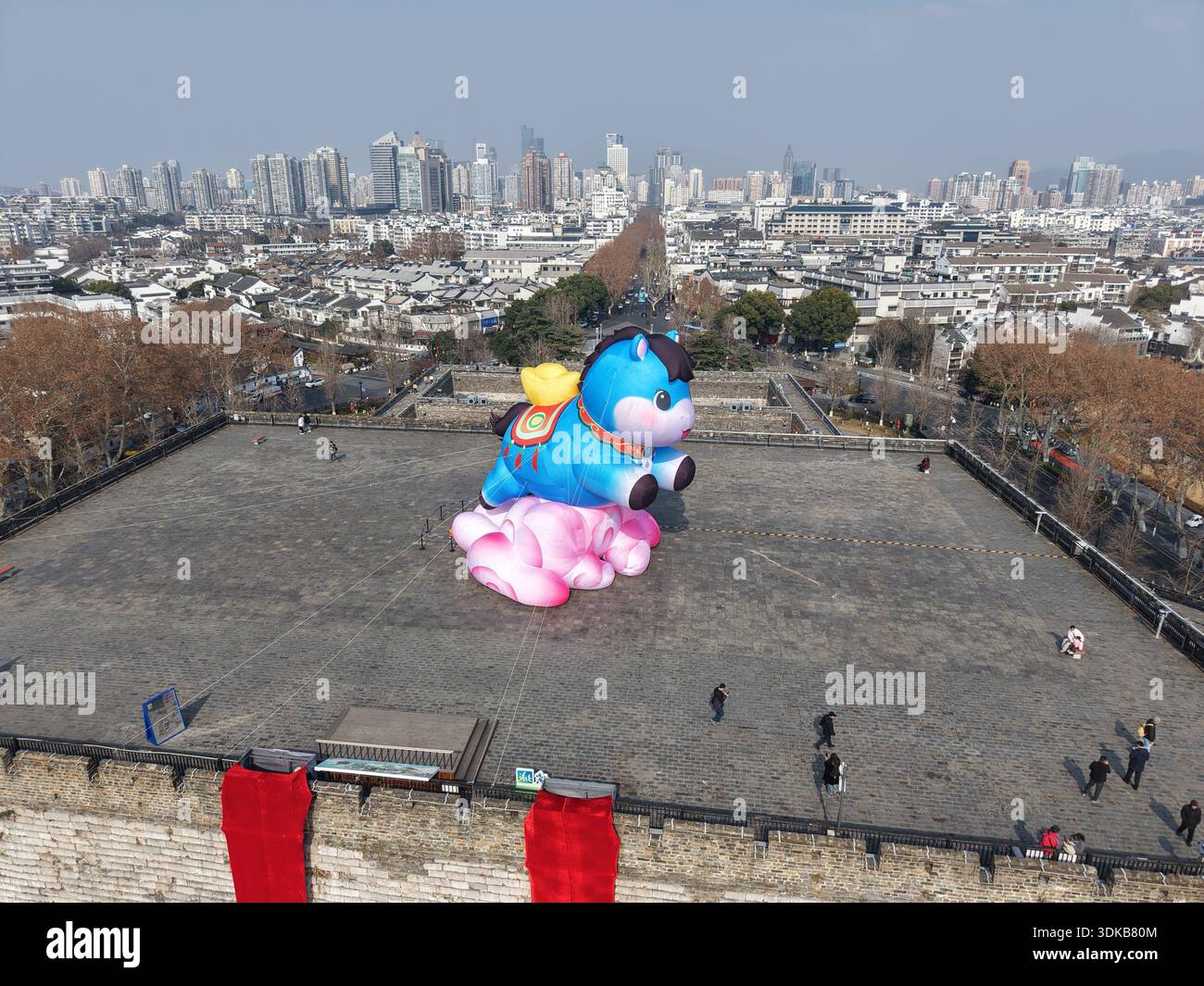 A 16-meter-tall cute blue horse statue carrying a treasure appears at ...