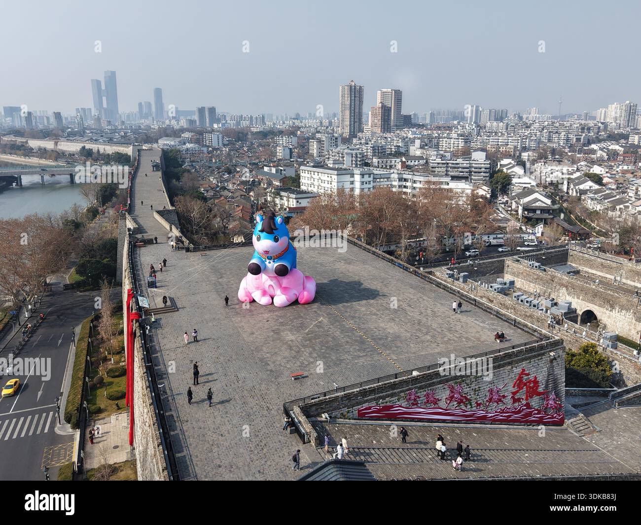 A 16-meter-tall cute blue horse statue carrying a treasure appears at ...