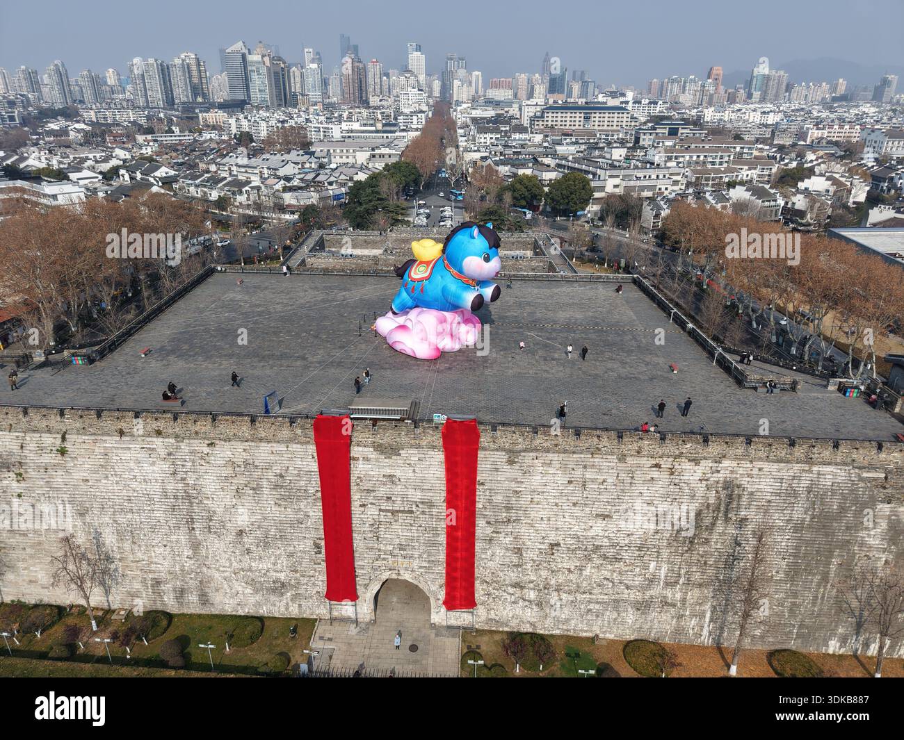 A 16-meter-tall cute blue horse statue carrying a treasure appears at ...
