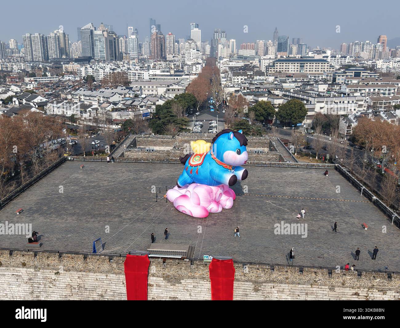 A 16-meter-tall cute blue horse statue carrying a treasure appears at ...