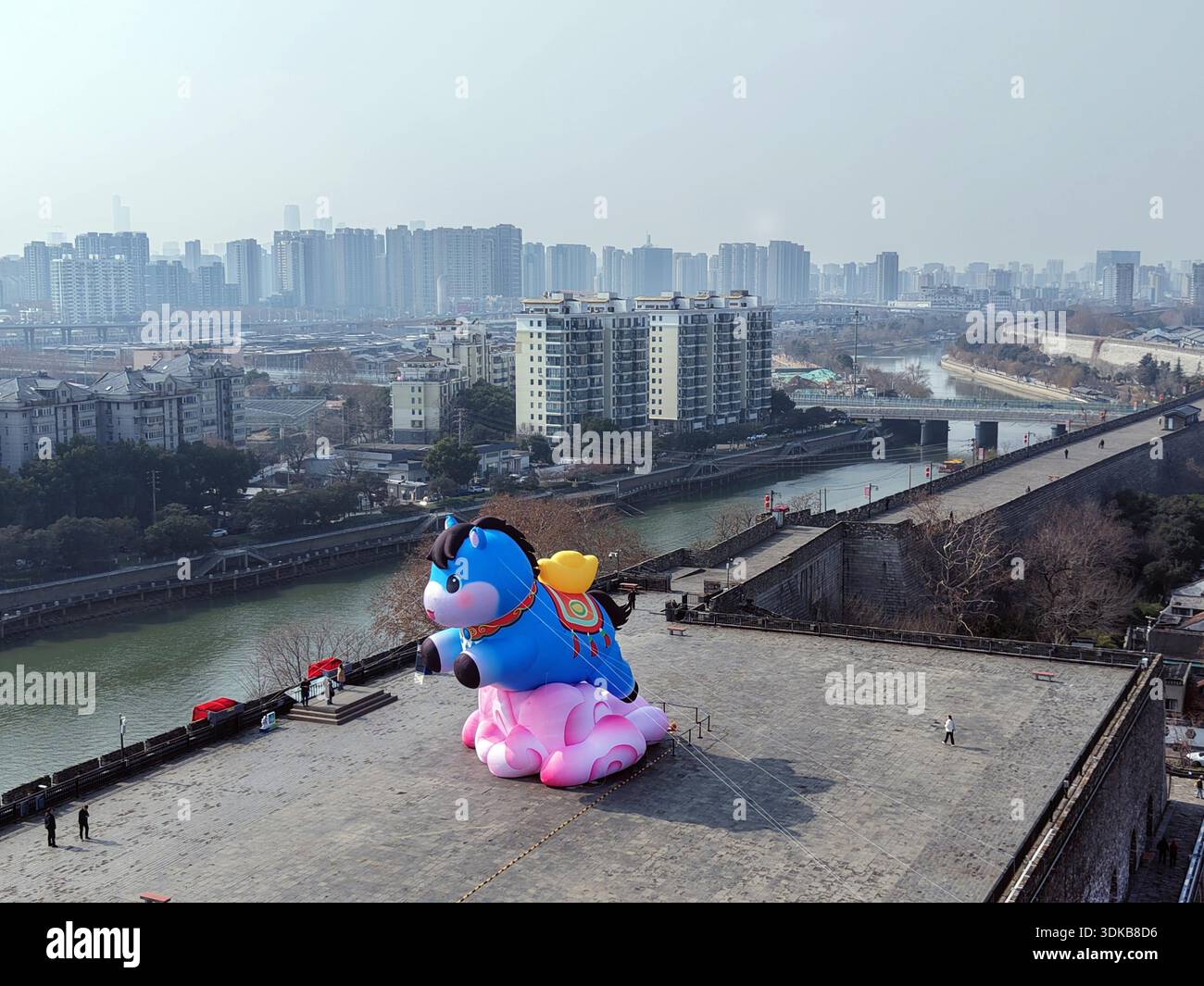 A 16-meter-tall cute blue horse statue carrying a treasure appears at ...