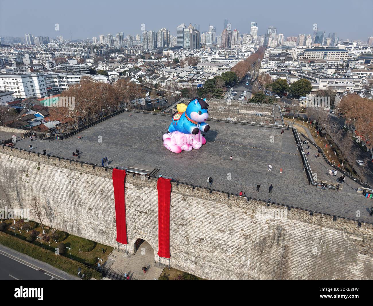 A 16-meter-tall cute blue horse statue carrying a treasure appears at ...