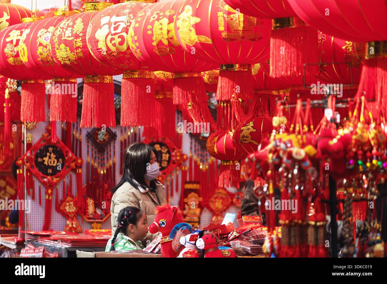 Citizens select New Year decorations at a supermarket in Nanjing City ...