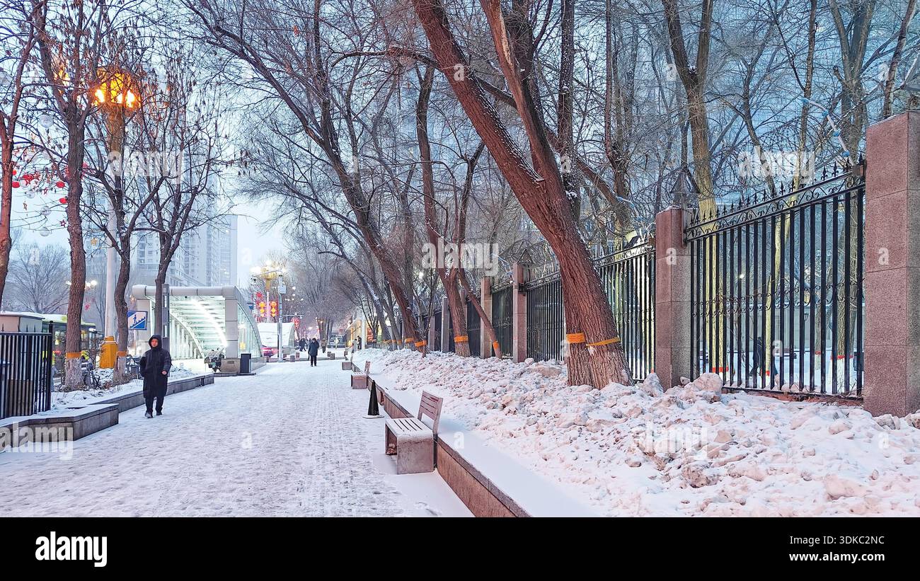 The snow-covered streets in Urumqi City, northwest China's Xinjiang ...