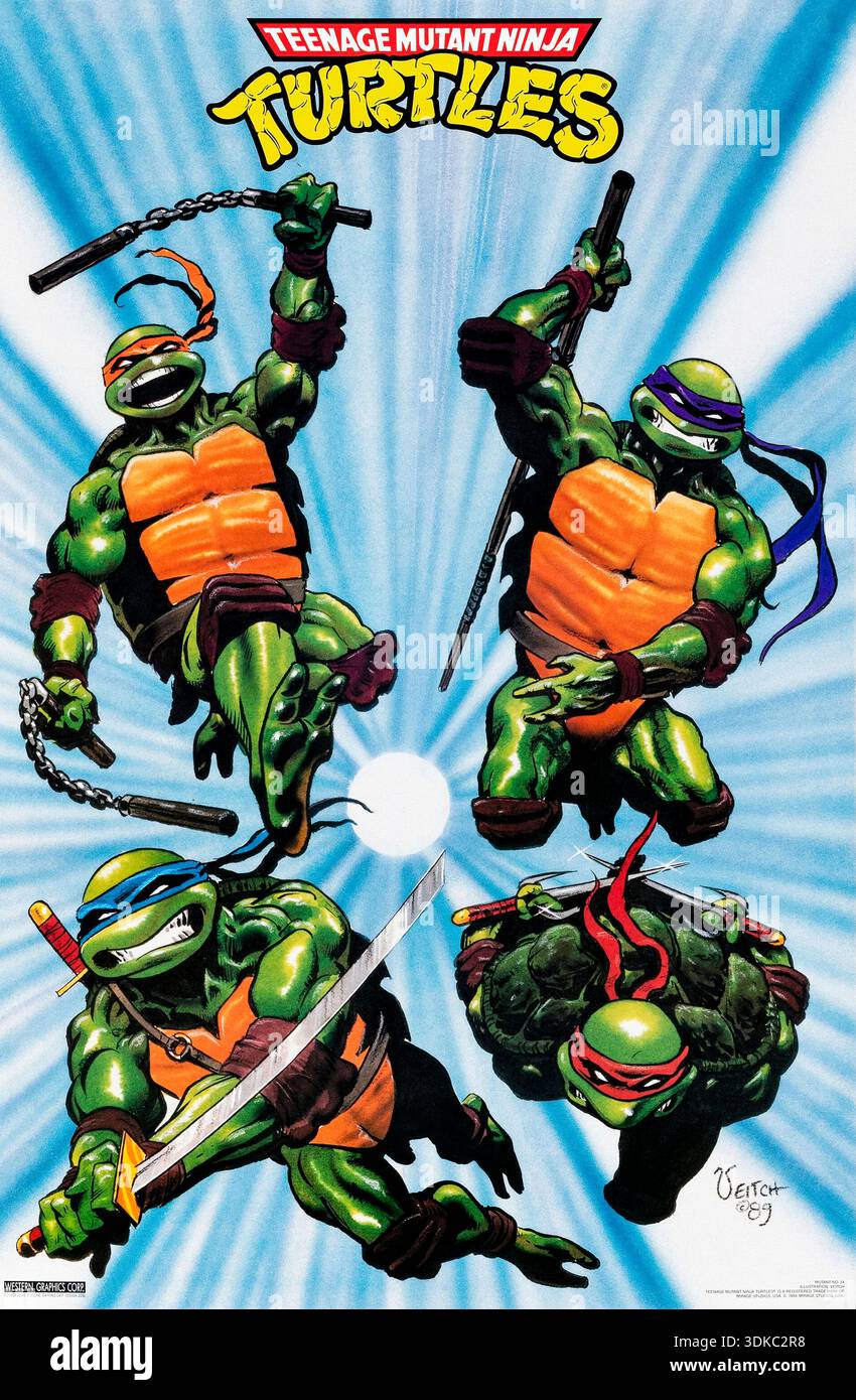“Teenage Mutant Ninja Turtles” 1989 comic book promotional poster for ...