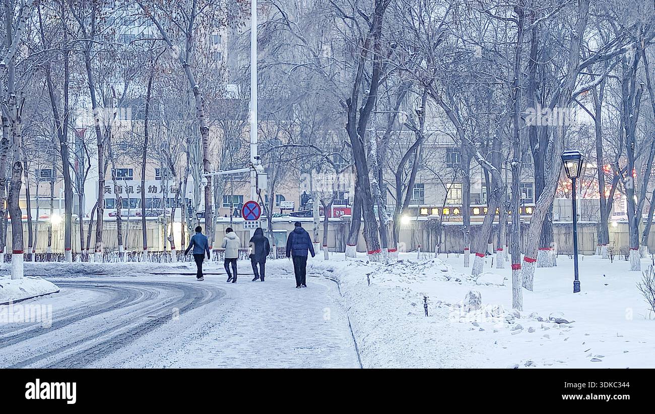 The snow-covered streets in Urumqi City, northwest China's Xinjiang ...