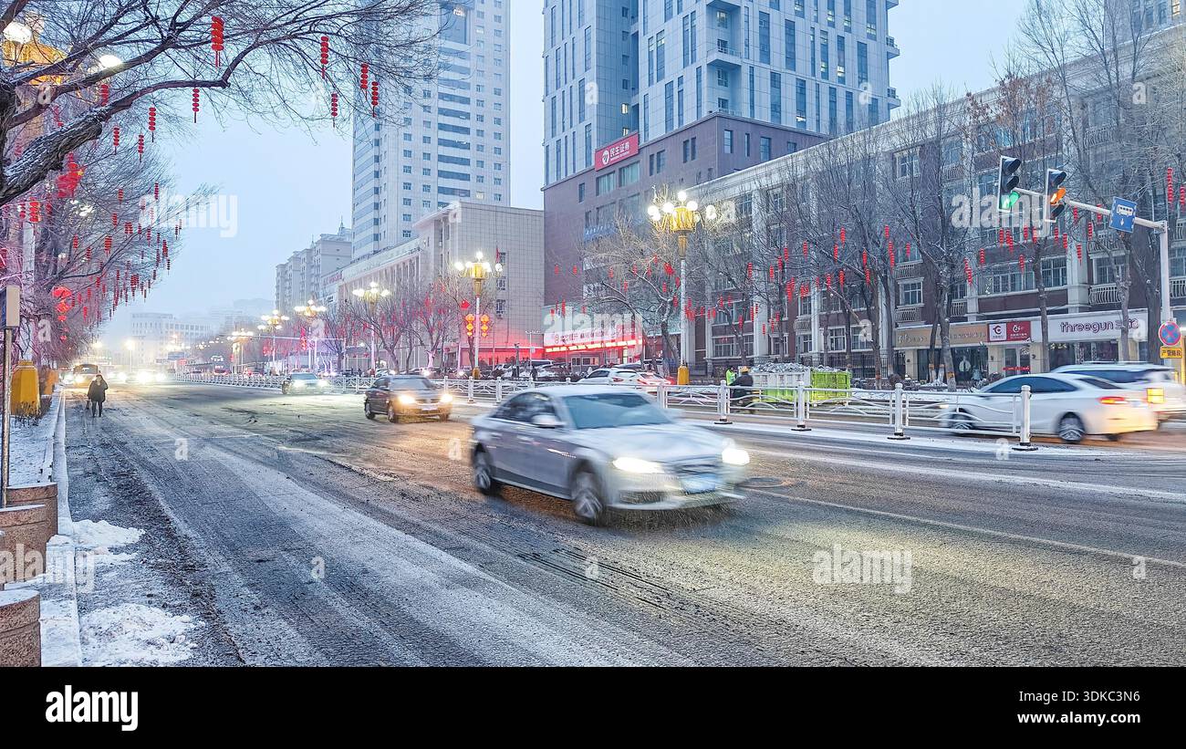 The snow-covered streets in Urumqi City, northwest China's Xinjiang ...
