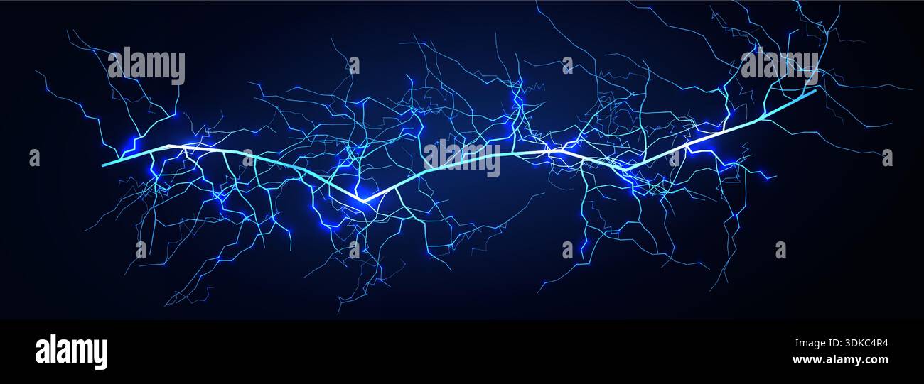 Lightning Thunderbolt Strike Black Night Background, Blue Glow Light ...