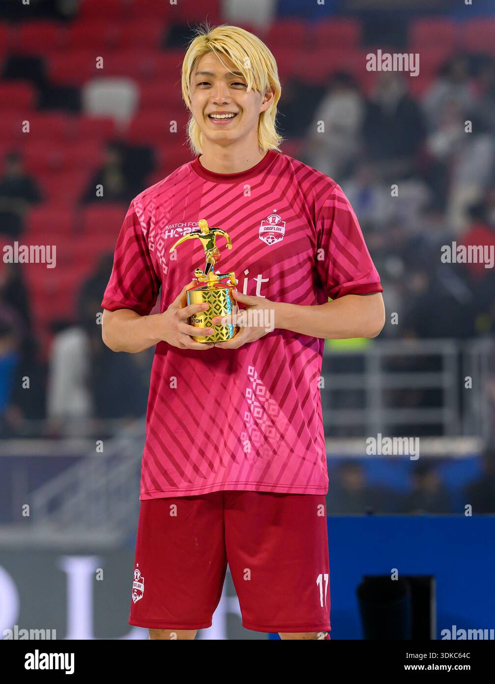 Taiyo Kimura of Team Aboflah celebrates with man of the match award ...