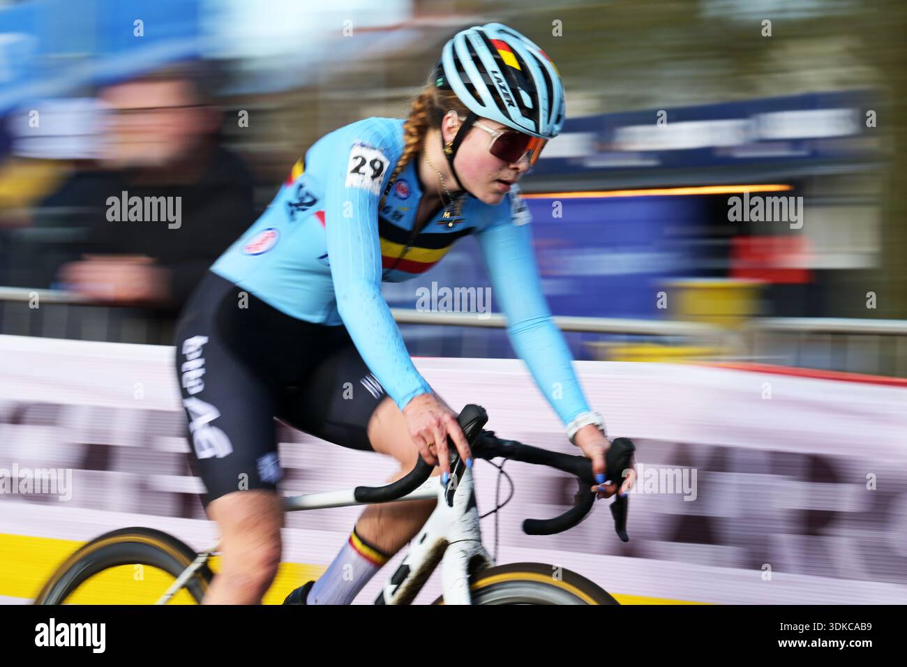 Belgian Liese Geuens pictured in action during the junior women race at ...