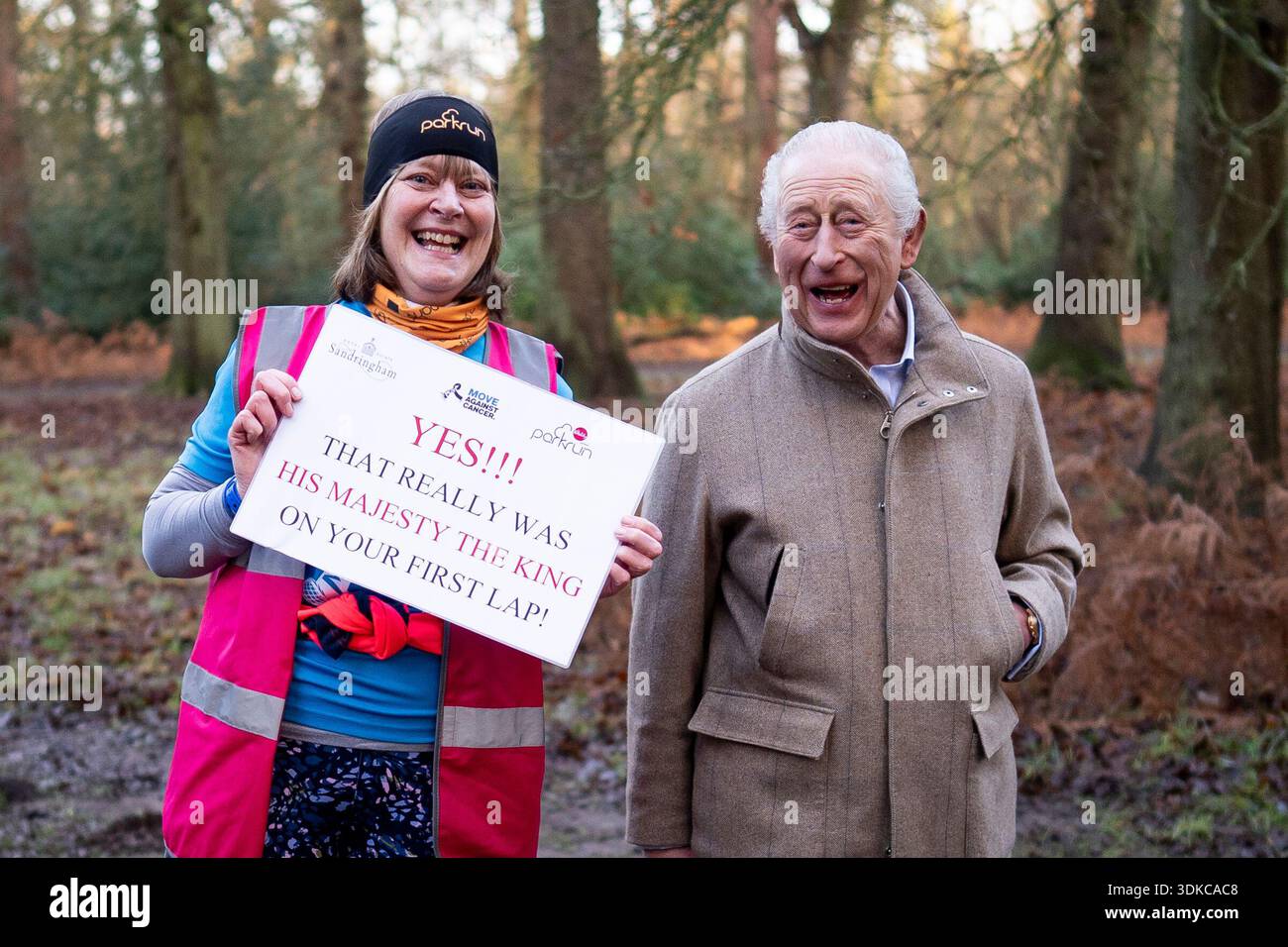King Charles III with Sarah Byatt at a marshal point of the Sandringham ...