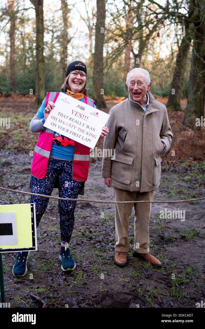 King Charles III with Sarah Byatt at a marshal point of the Sandringham ...