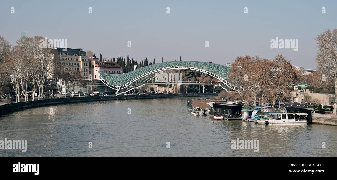 Peace bridge, steel and glass construction pedestrian bridge over ...