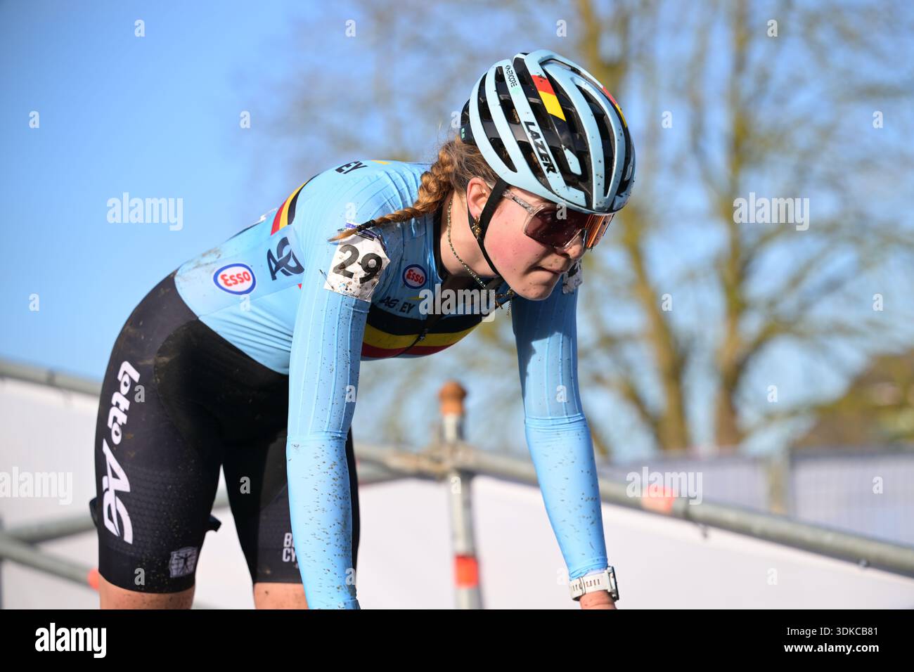 Belgian Liese Geuens pictured in action during the junior women race at ...