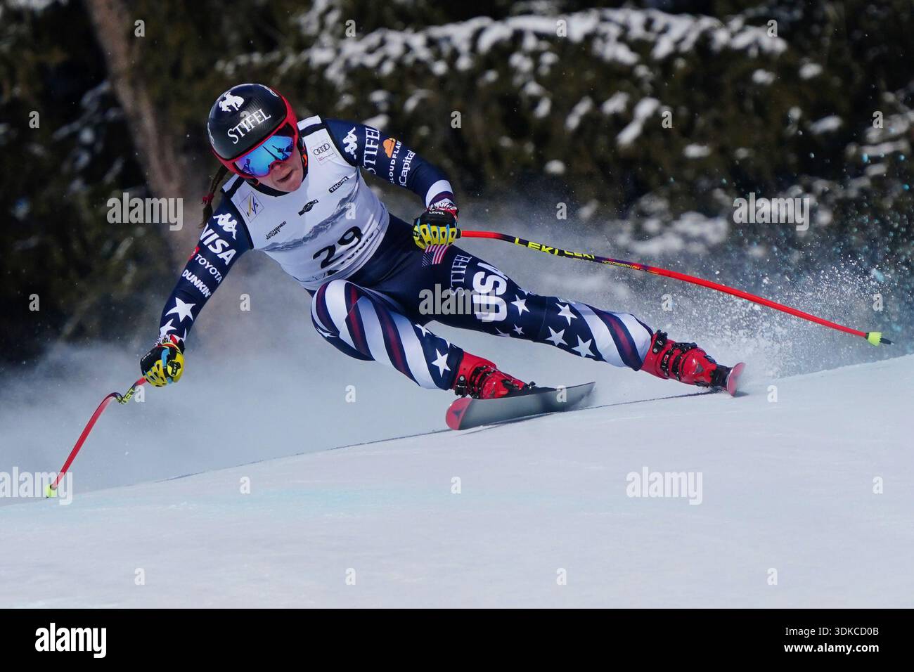 United States' Breezy Johnson speeds down the course during an alpine ...