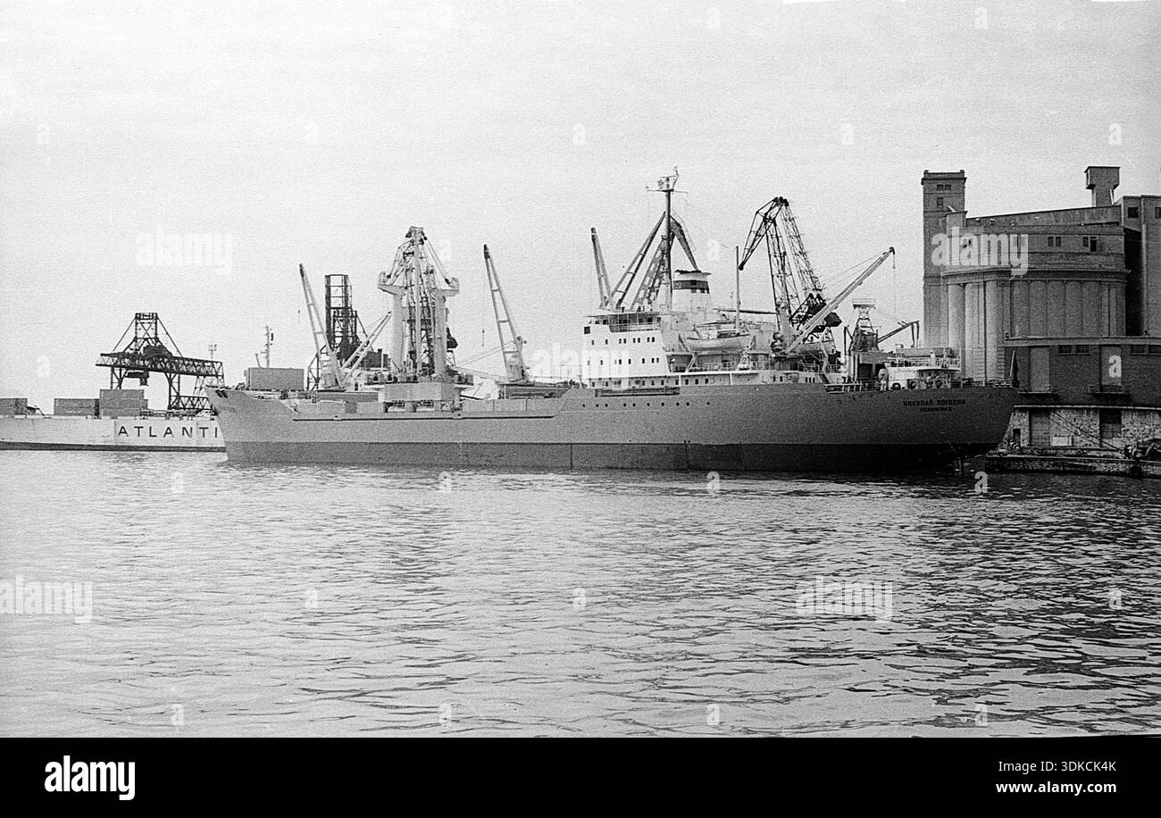 Genoa, Italy, - September 5, 1978: soviet cargo ship Nikolai Pogodin in ...