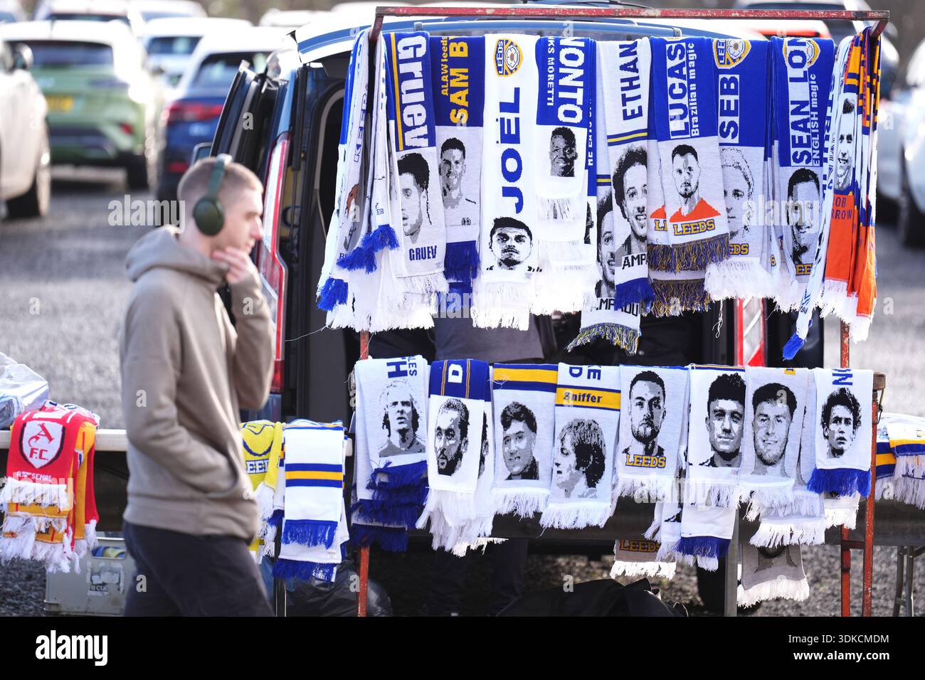A general view of merchandise being sold outside the stadium ahead of ...