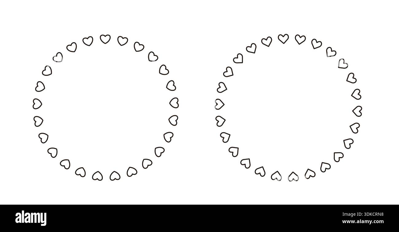 Valentine's Day Circle Frame Coloring Pages set. Cute Round Valentine ...
