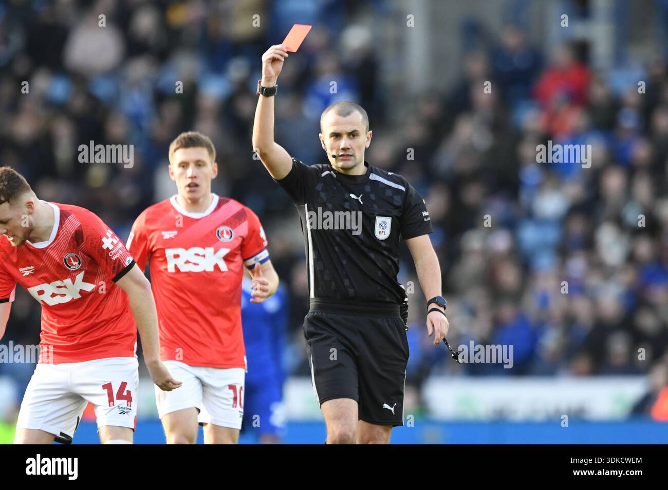 Leicester, England. 31st Jan 2026. Referee Andrew Kitchen sends of ...