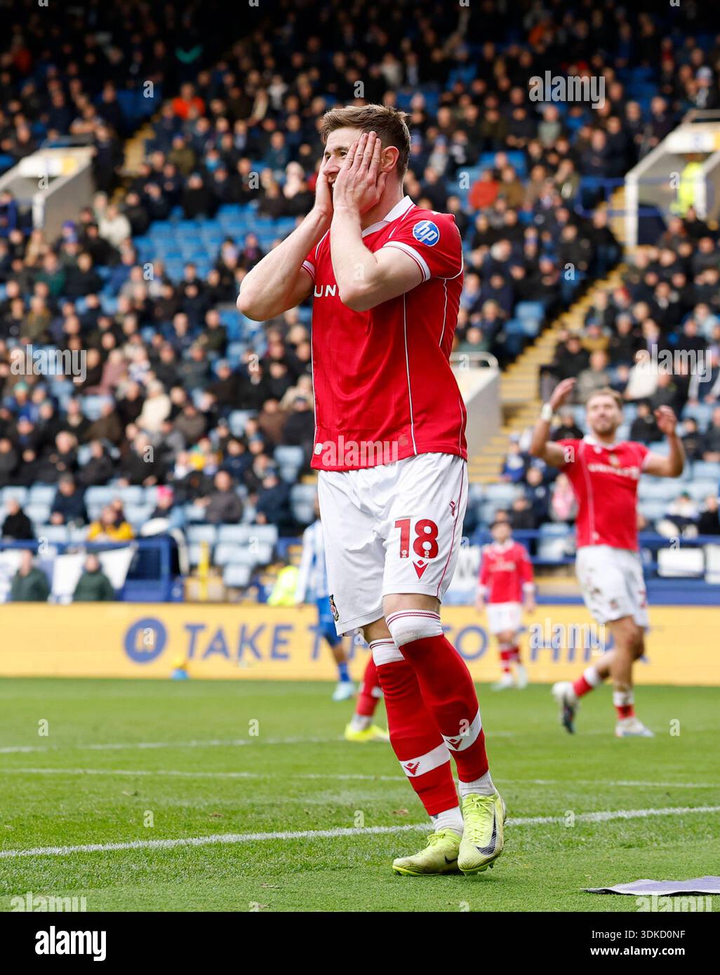 Wrexham's Ben Sheaf reacts after missing a chance at goal during the ...