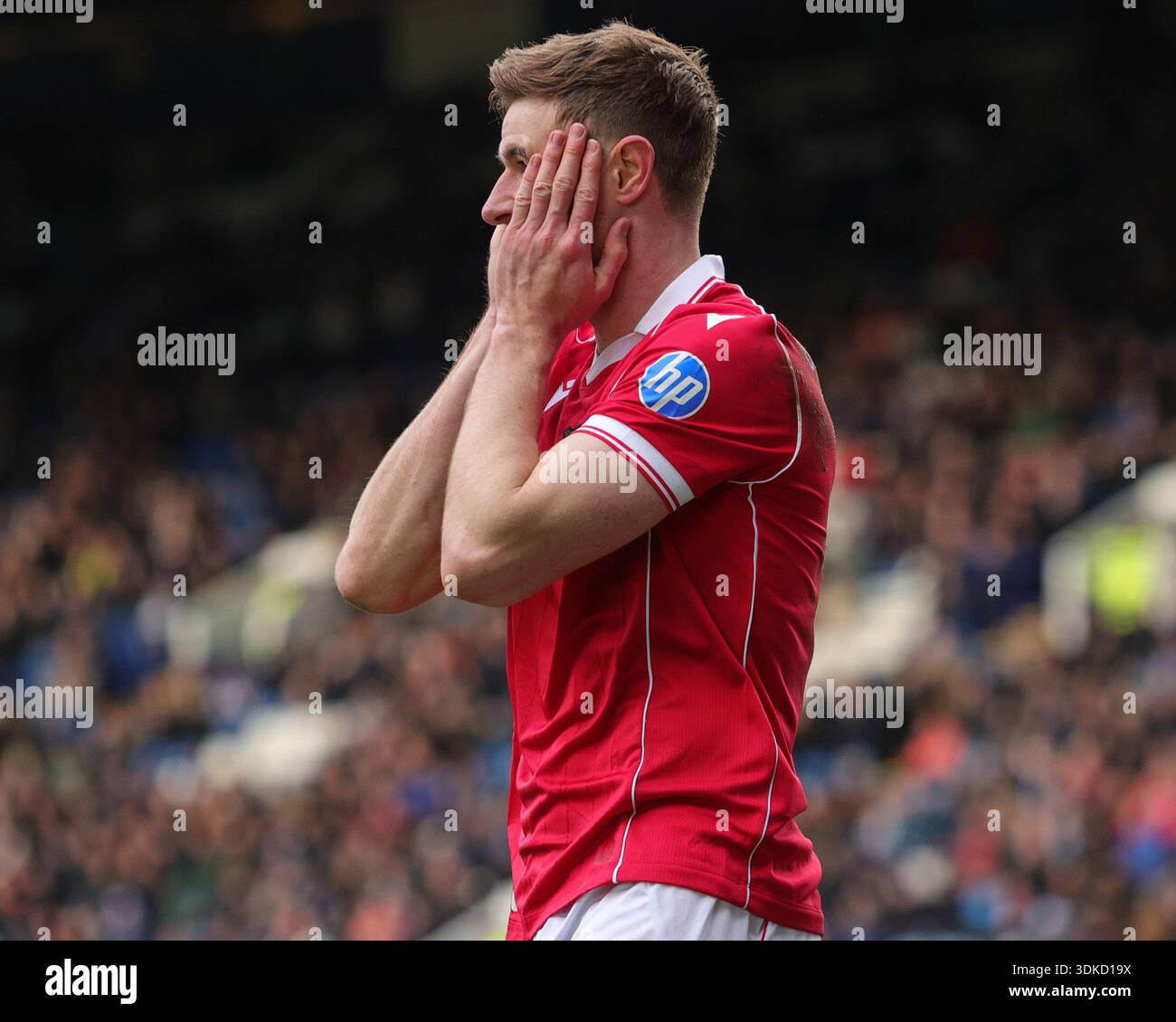 Ben Sheaf of Wrexham reacts to missed chance during the Sky Bet ...