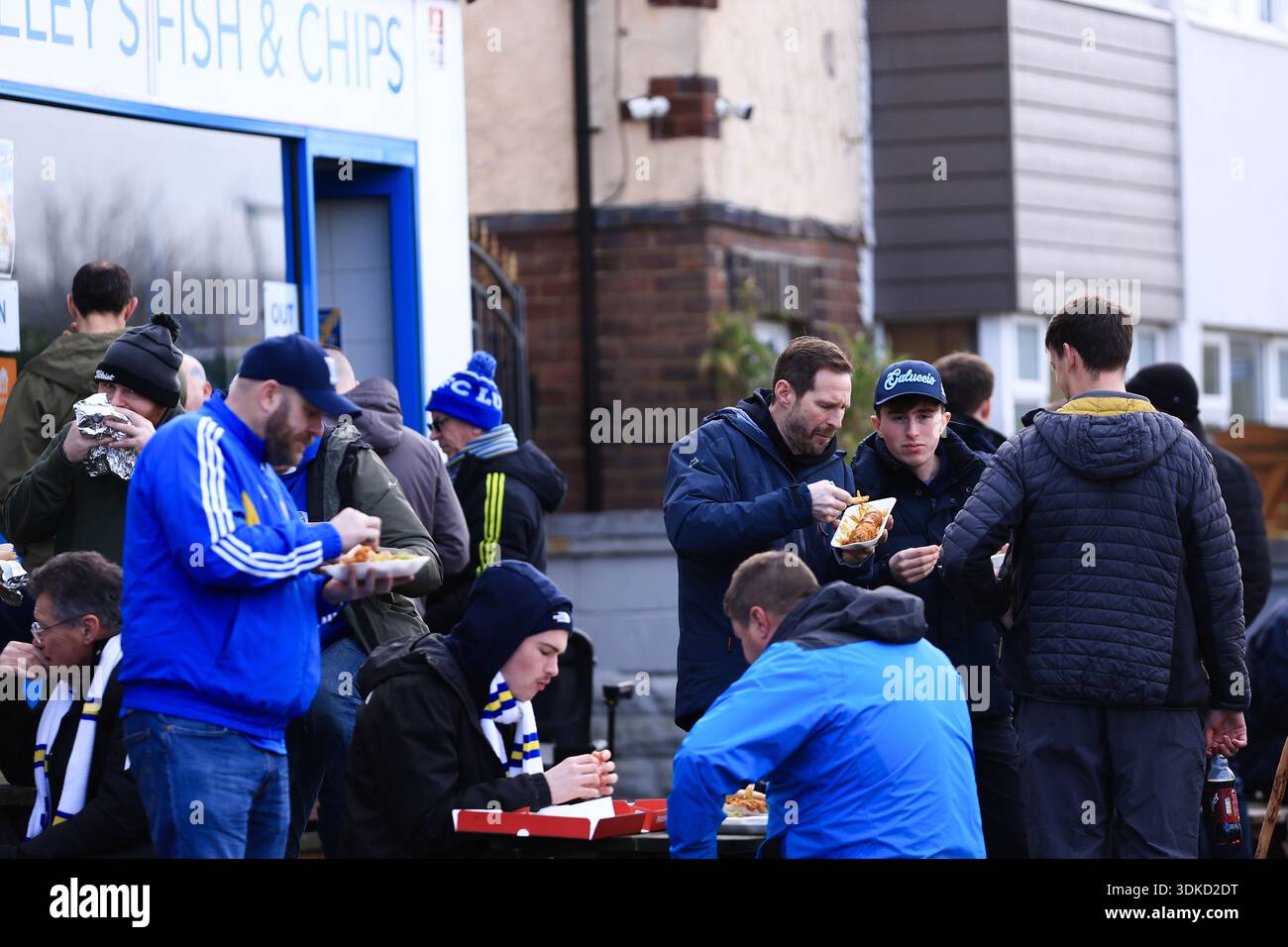Leeds, England, 31st January 2026. Fans eat some food outside the ...