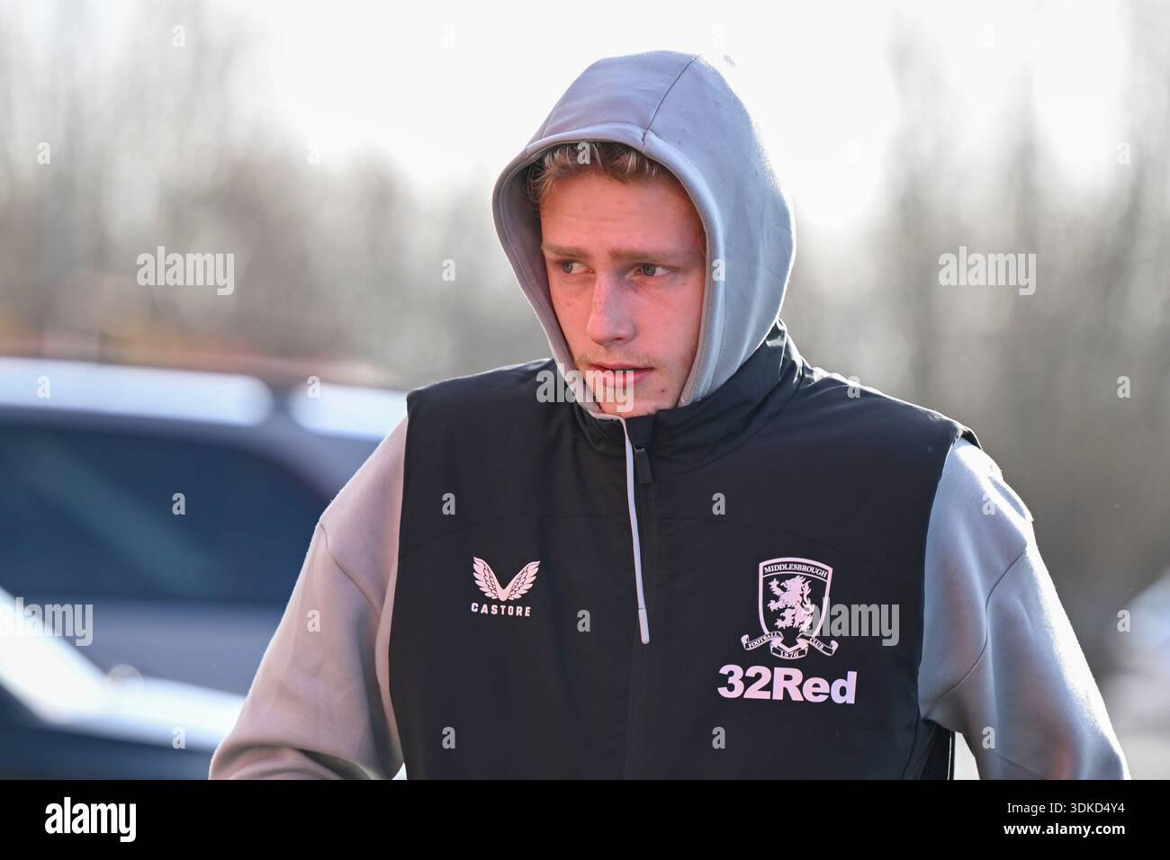 Finley Munroe of Middlesbrough arrives for the Sky Bet Championship ...