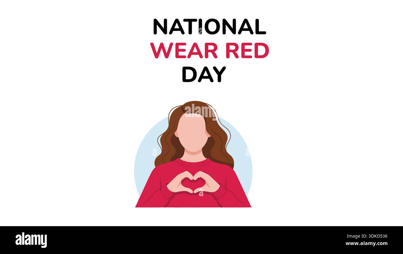 National wear red day illustration with woman making heart gesture and ...