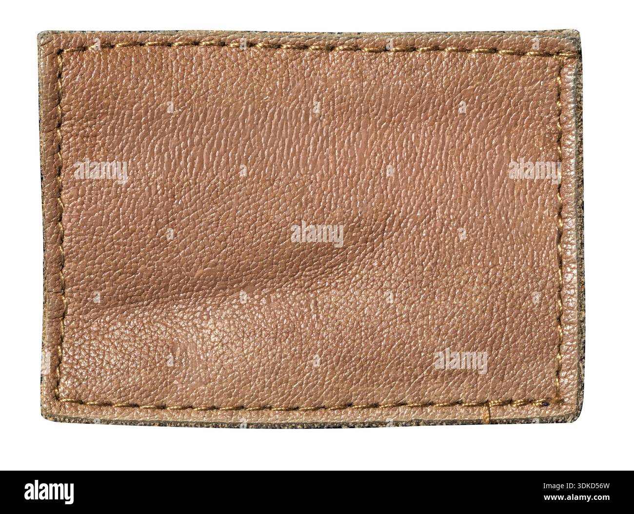 Rectangular brown leather patch with visible stitching texture ...
