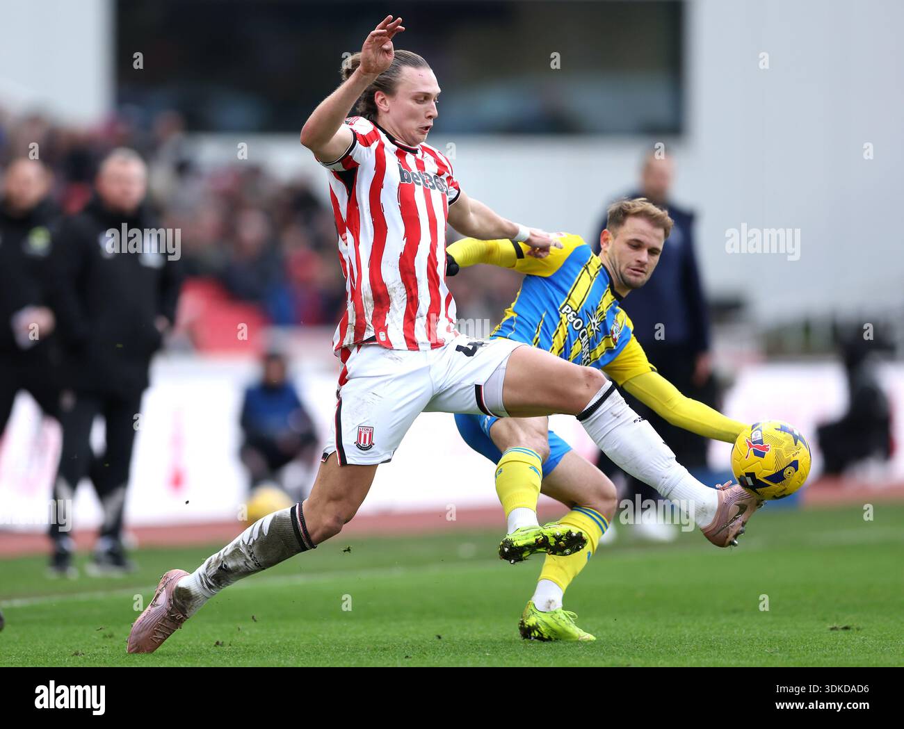 Stoke City's Maksym Talovierov (left) and Southampton's Leo Scienza ...