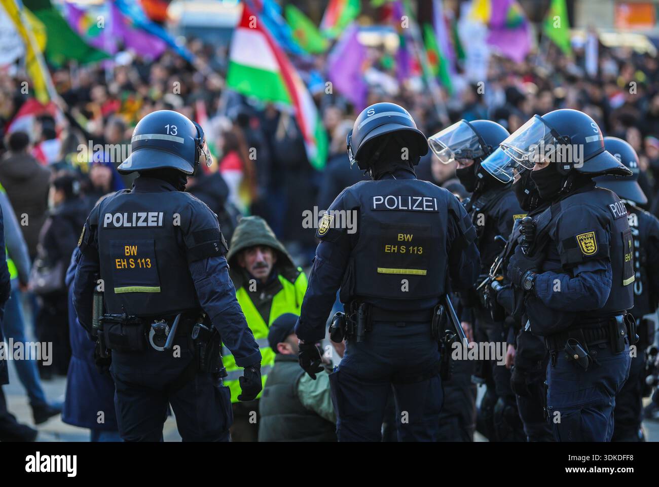 31 January 2026, Baden-Württemberg, Stuttgart: Police forces secure a ...