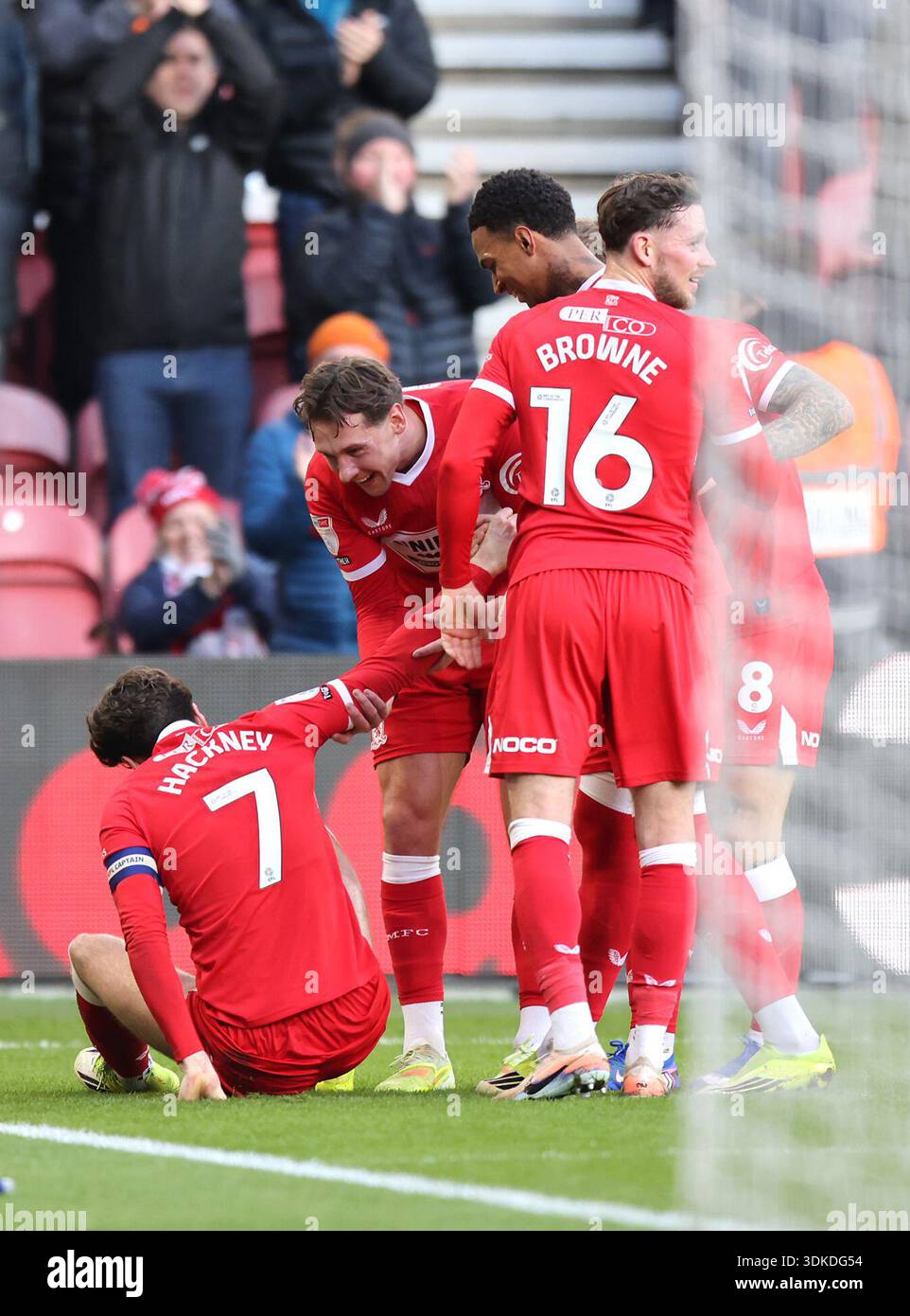 Middlesbrough's Hayden Hackney (left) celebrates scoring their side's ...