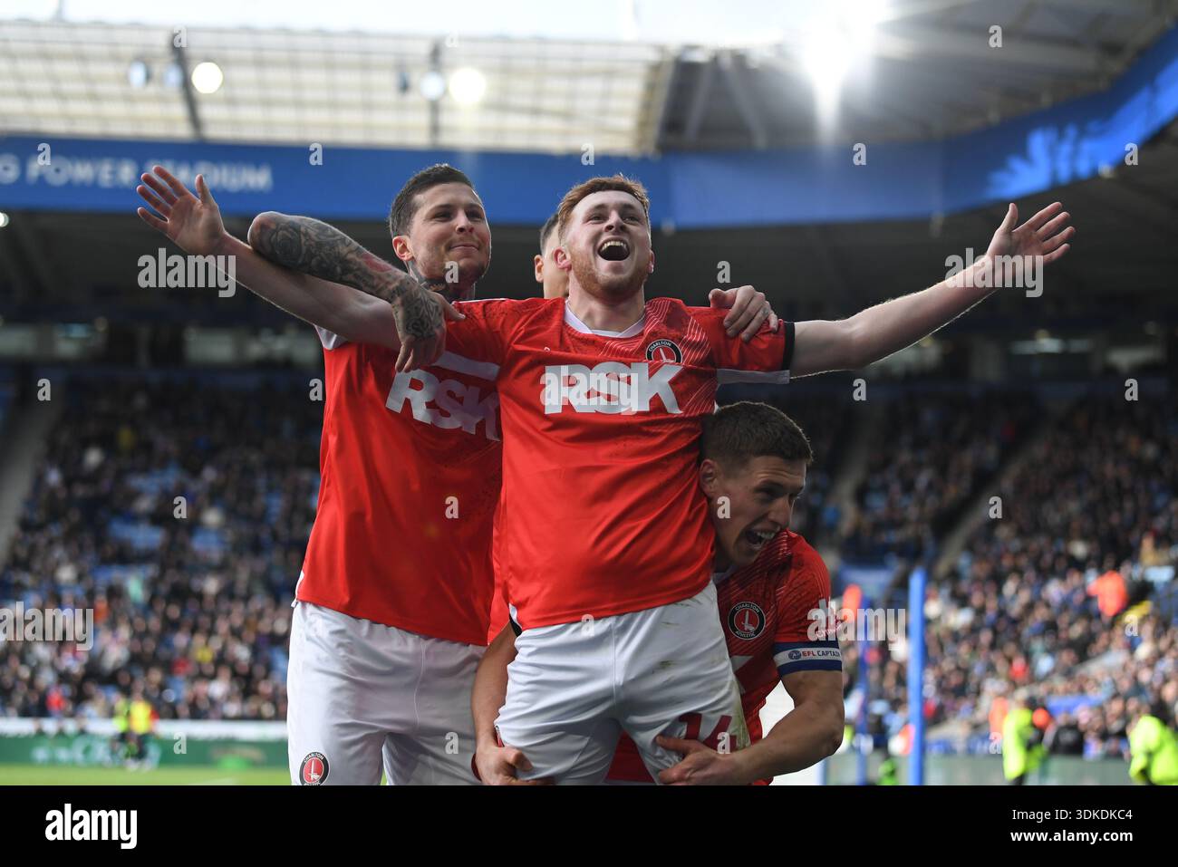 Leicester, England. 31st Jan 2026. Sonny Carey celebrates after scoring ...