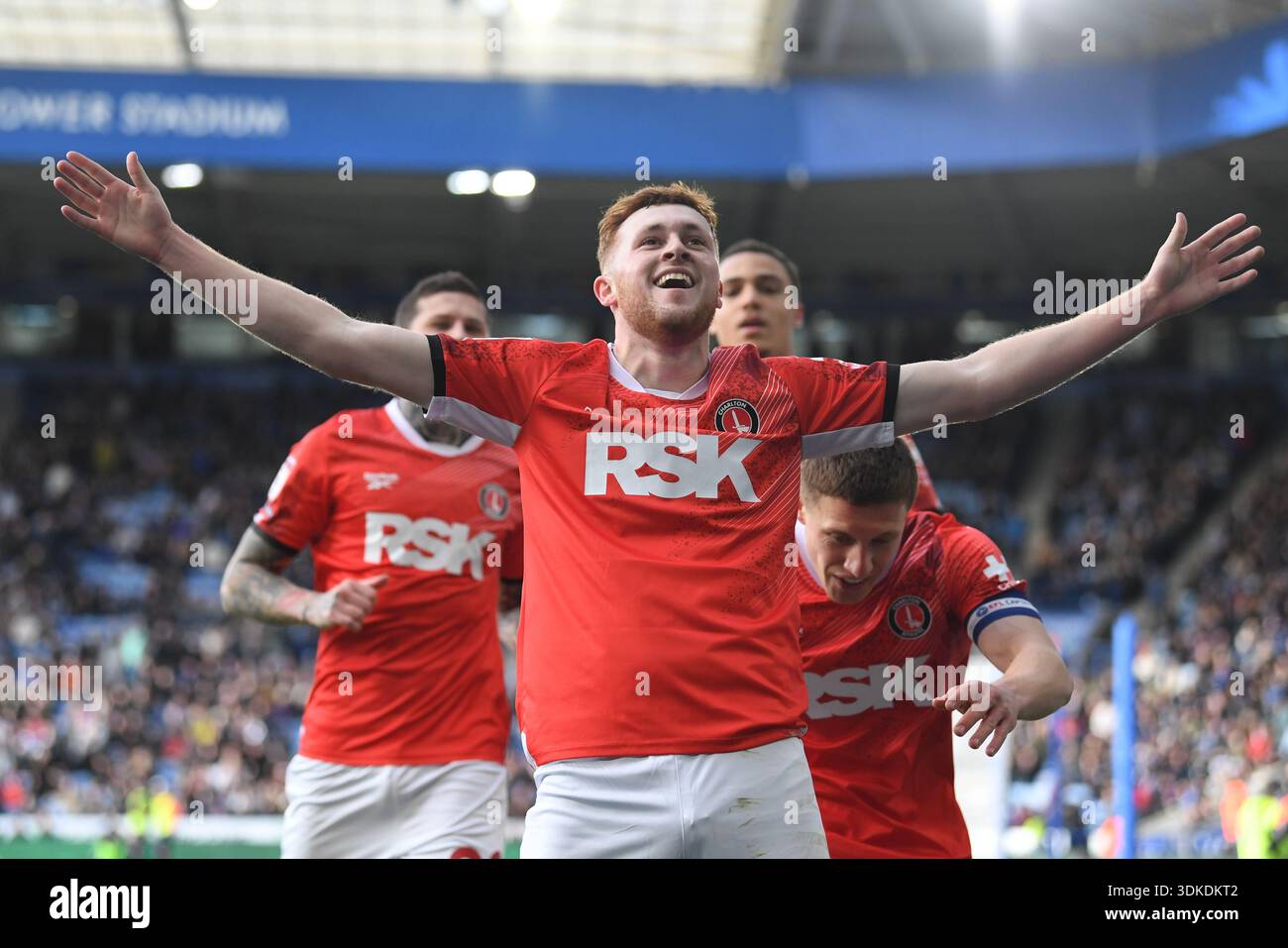 Leicester, England. 31st Jan 2026. Sonny Carey celebrates after scoring ...
