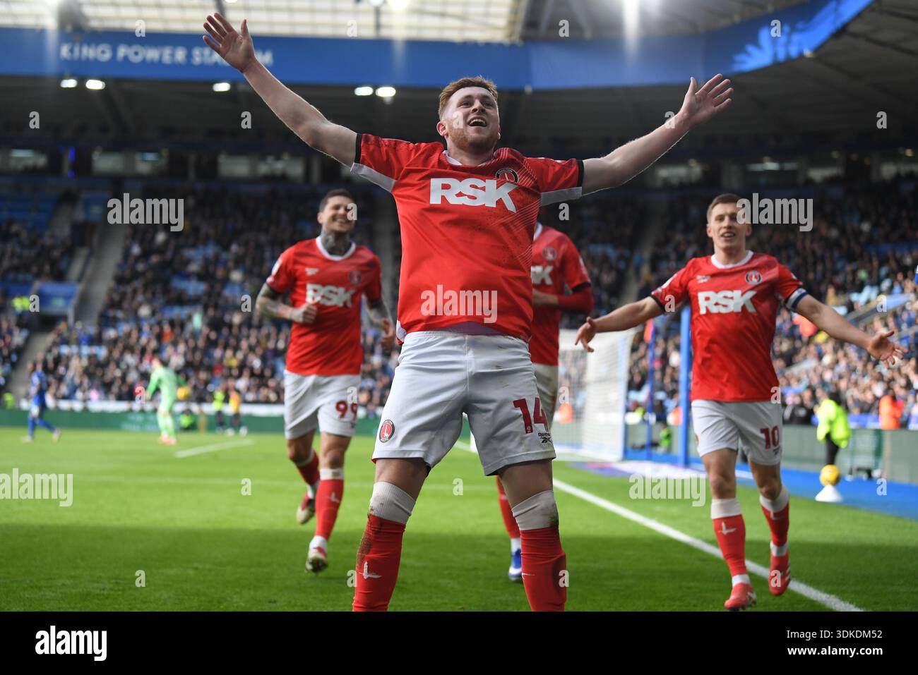 Leicester, England. 31st Jan 2026. Sonny Carey celebrates after scoring ...