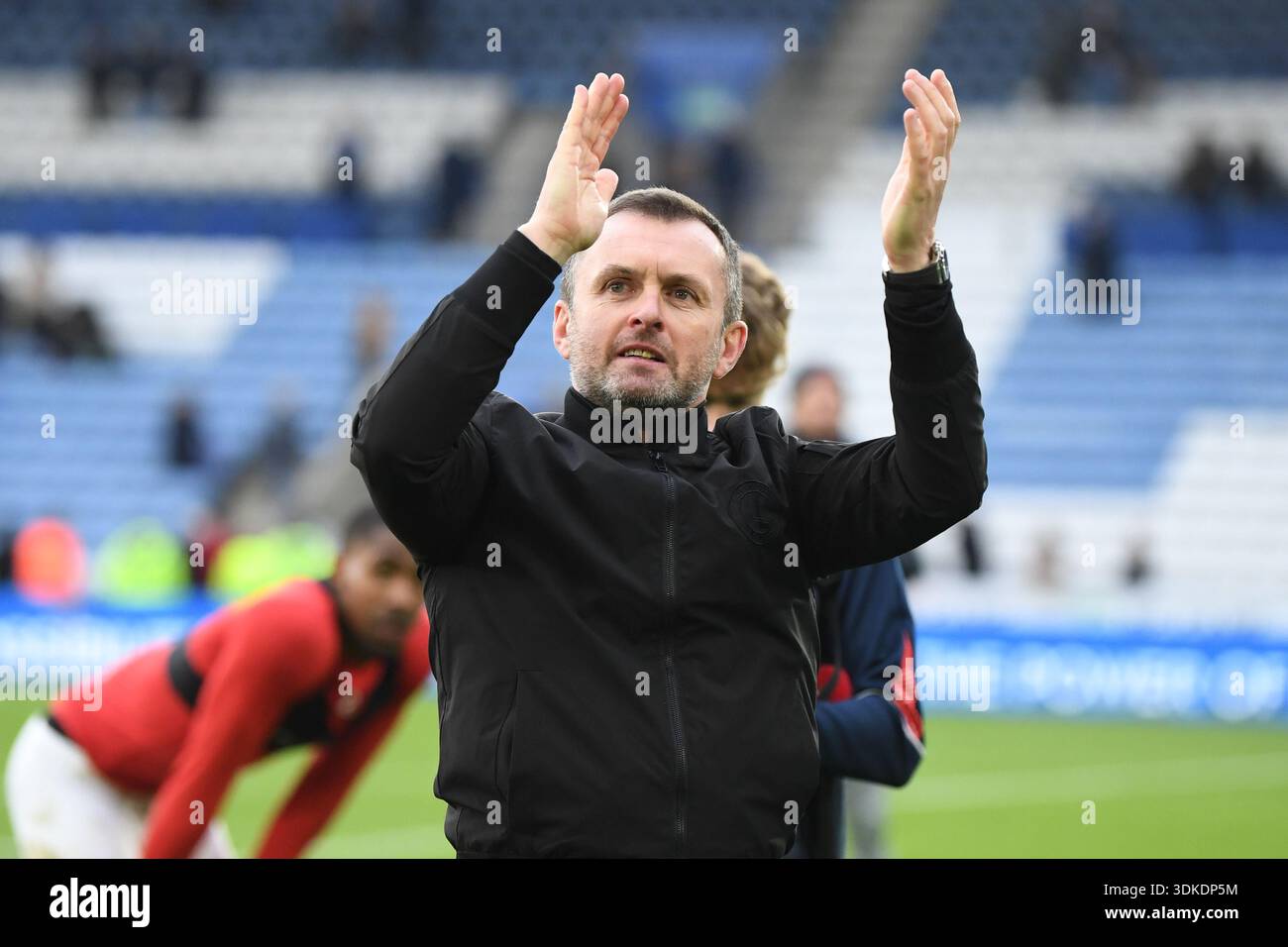 Leicester, England. 31st Jan 2026. Nathan Jones celebrates after the ...