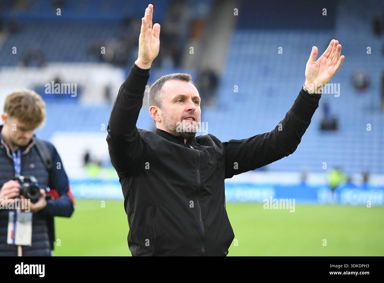 Leicester, England. 31st Jan 2026. Nathan Jones celebrates after the ...