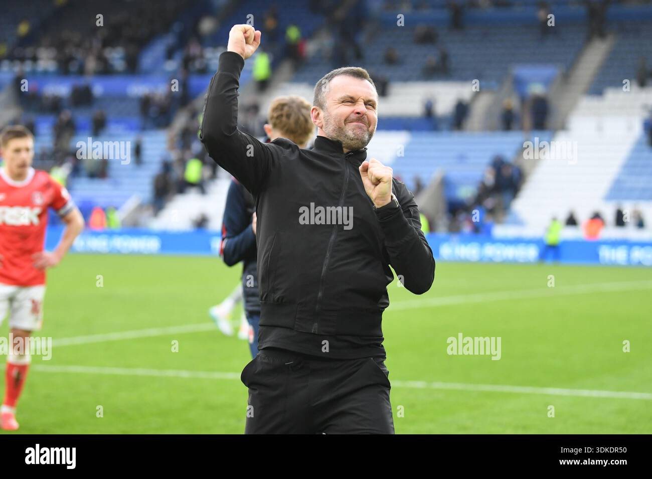 Leicester, England. 31st Jan 2026. Nathan Jones celebrates after the ...
