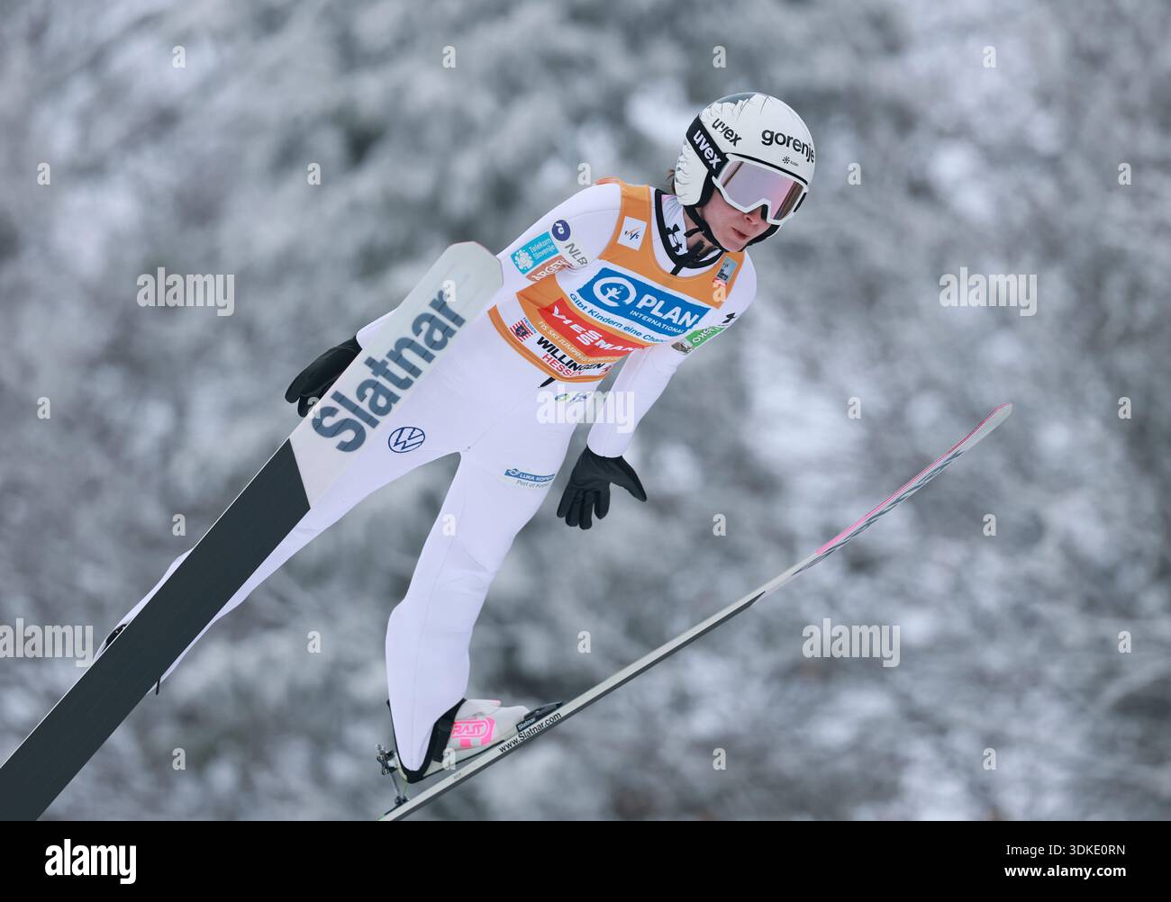 Nika PREVC of Slovenia soars in the air during the women's large hill ...