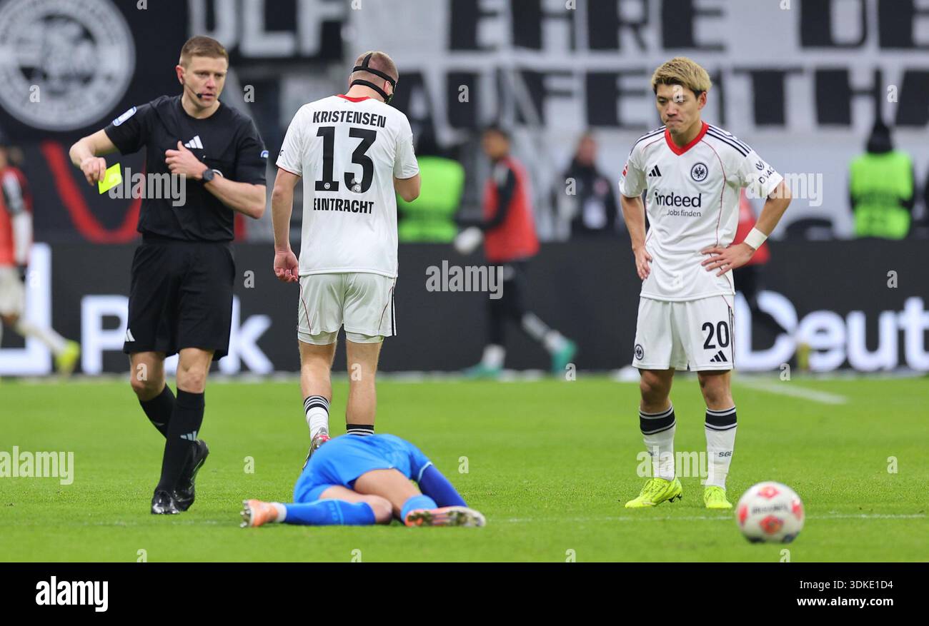 from left: referee Robert Schroeder, Rasmus Kristensen, Martin Terrier ...