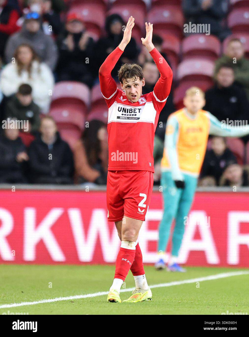 Middlesbrough's Callum Brittain applauds the fans after being ...