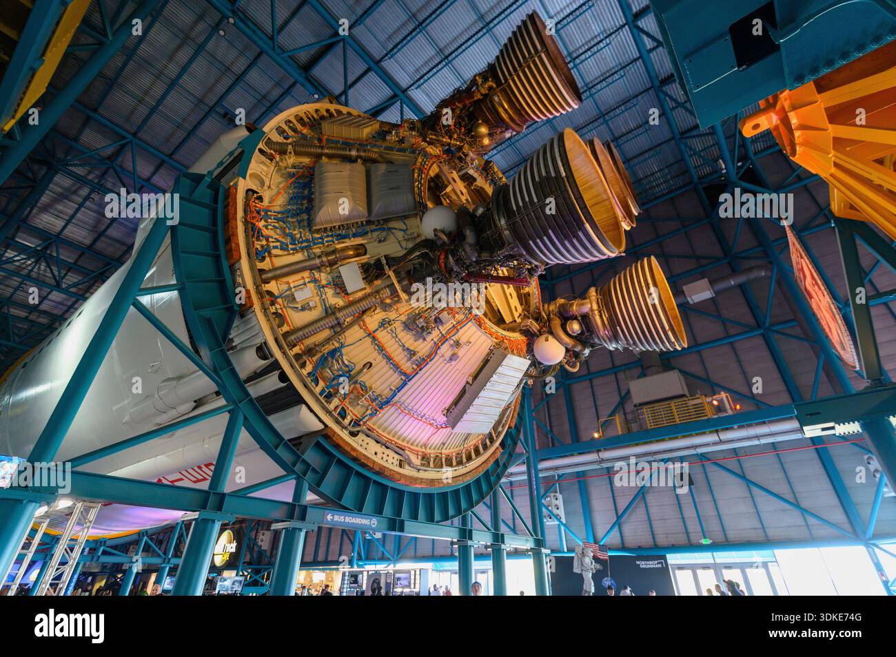 Underside view of the Saturn V rocket first stage F-1 engines on ...
