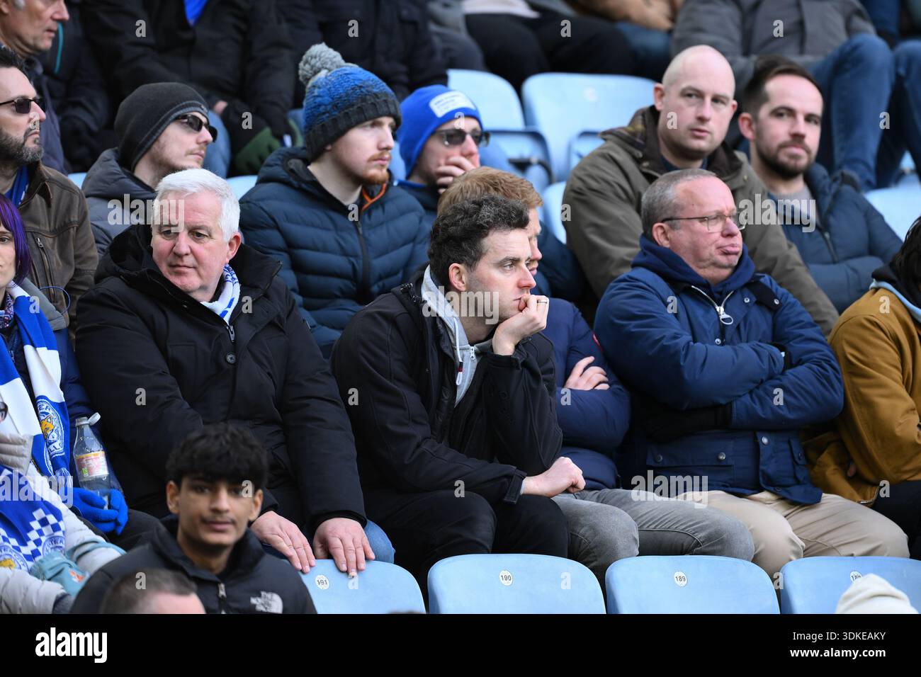Leicester City supporters looking dejected during the Sky Bet ...
