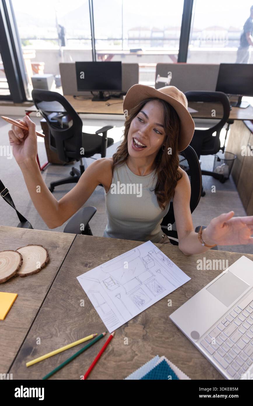 Woman wearing hat gesturing speaking hi-res stock photography and ...