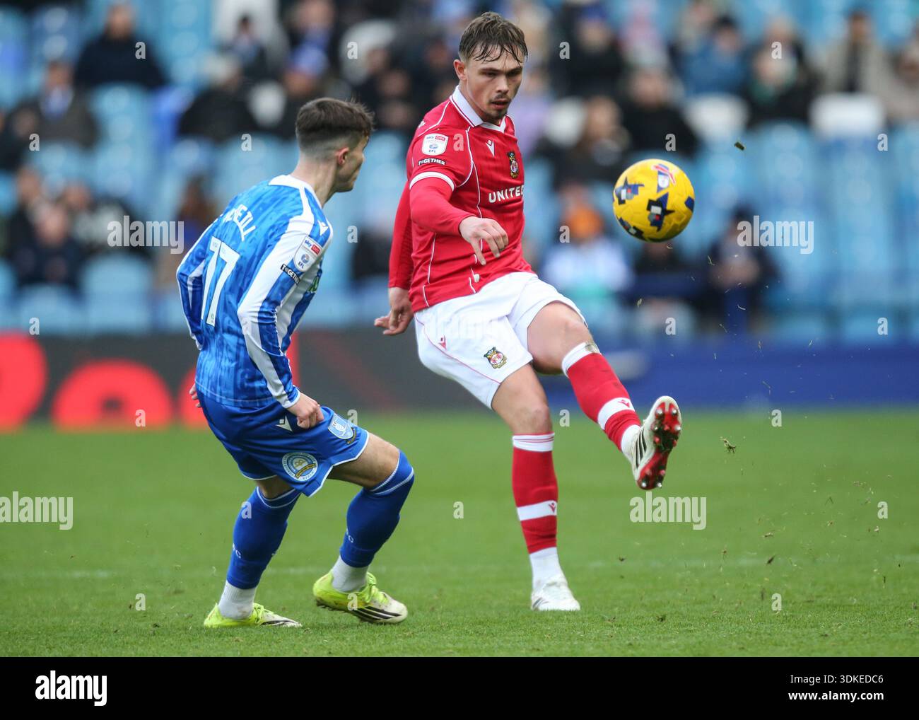 Callum Doyle of Wrexham passes the ball during the Sky Bet Championship ...