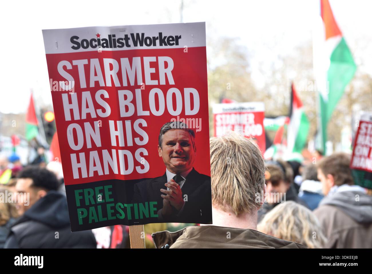 Keir Starmer has blood on his hands placard at National march for ...